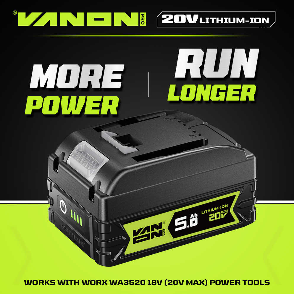 VANON PRO For Worx 20V Max WA3520 Battery 5Ah Replacement — Vanon ...