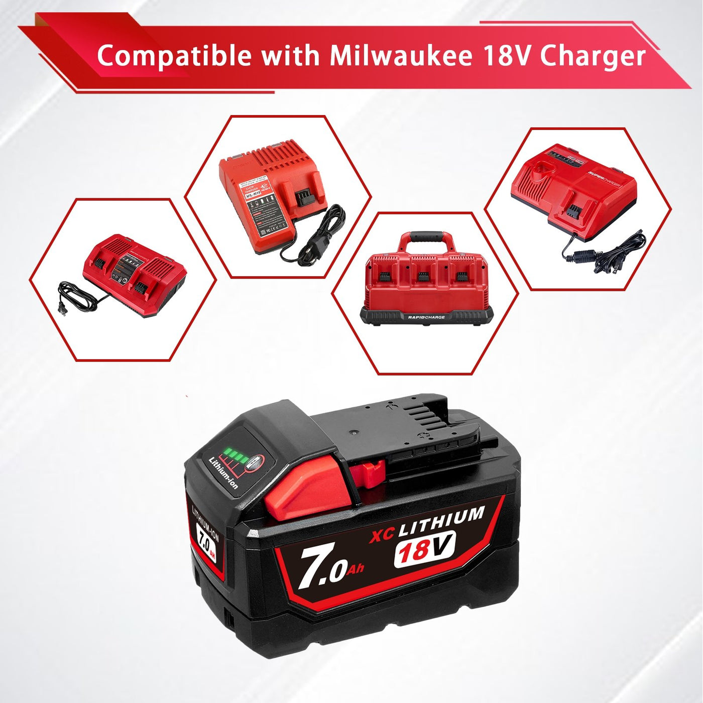 7.0Ah For Milwaukee 18V Battery Replacement 48-11-1811 | M18 Li-ion Ba ...