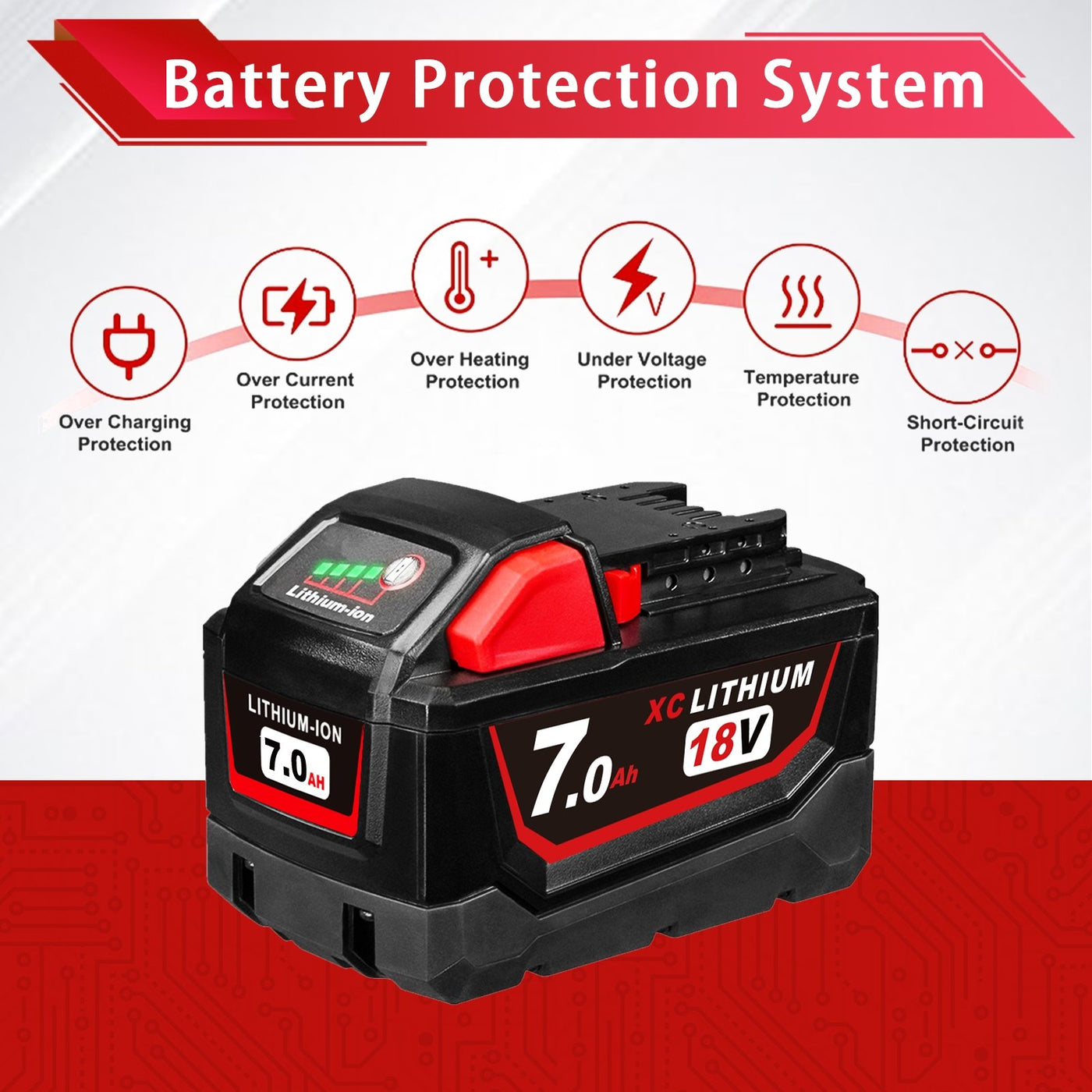 7.0Ah For Milwaukee 18V Battery Replacement 48-11-1811 | M18 Li-ion Ba ...