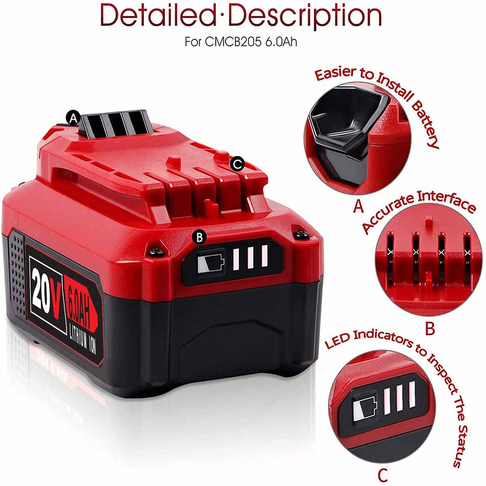 For Craftsman 20V 8.0AH Battery Replacement | CMCB204 CMCB202 CMCB206 ...
