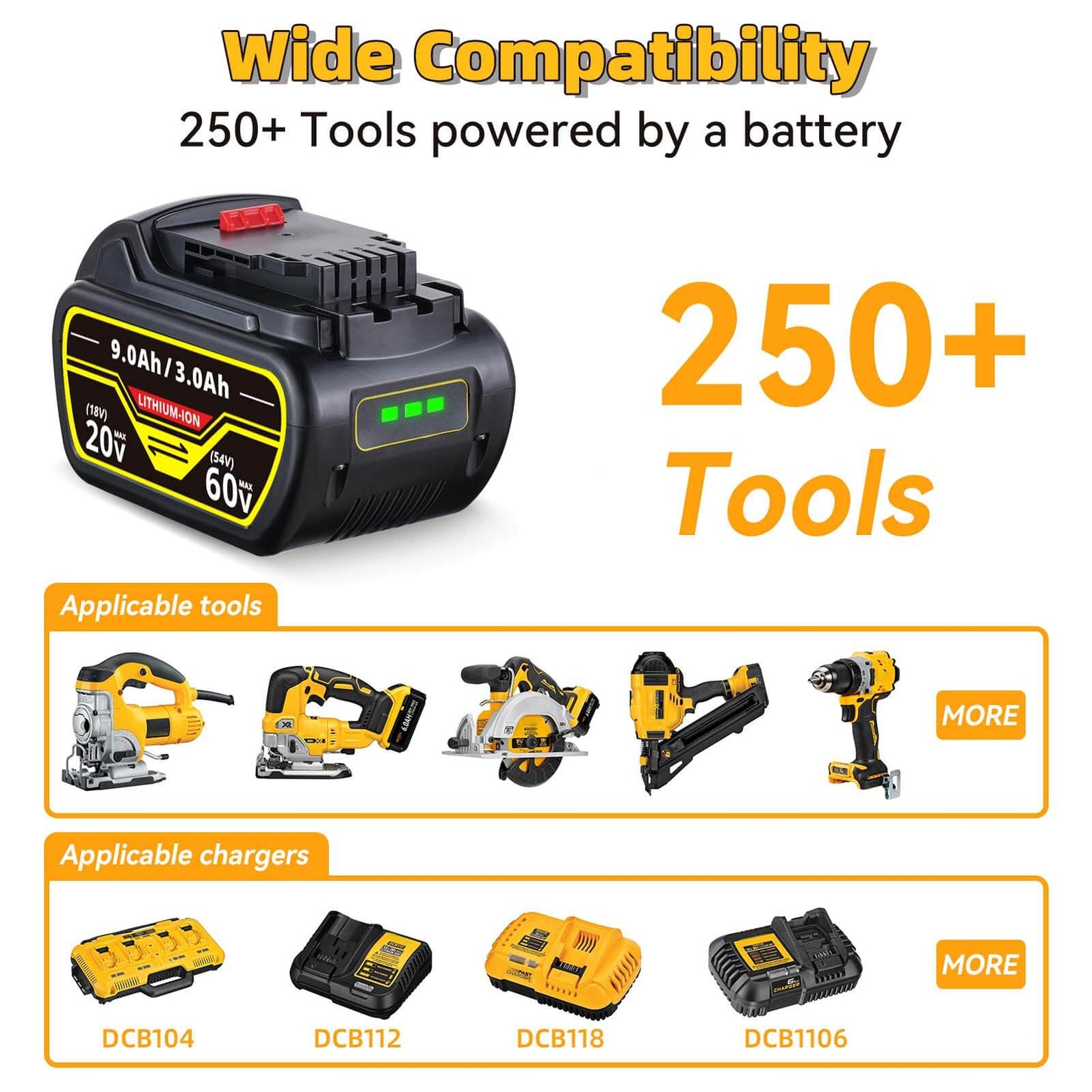 For Dewalt DCB609 20V/60V MAX FLEXVOLT Li-Ion 9.0Ah Battery DCB609-2 D — Vanon-Batteries-Store