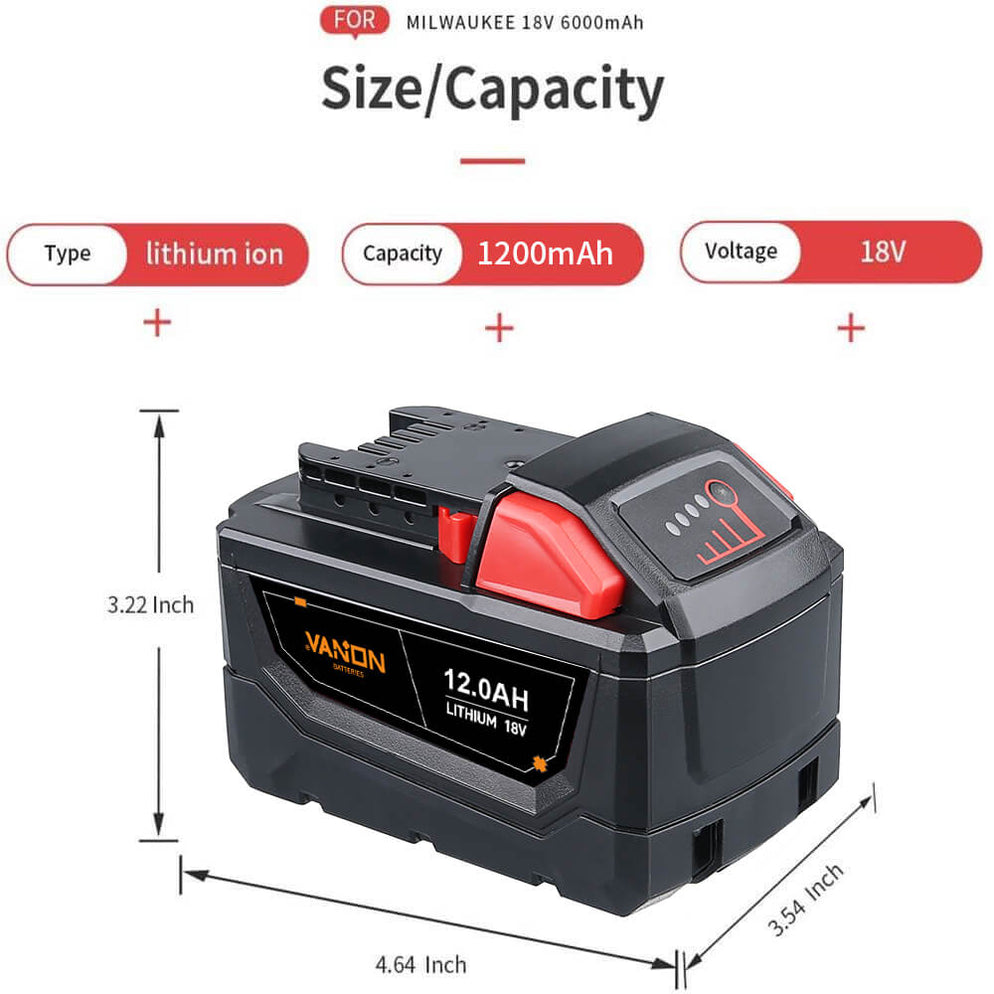 For Milwaukee 18V Battery 12Ah Replacemnt | M18 Batteries 4Pack — Vanon ...