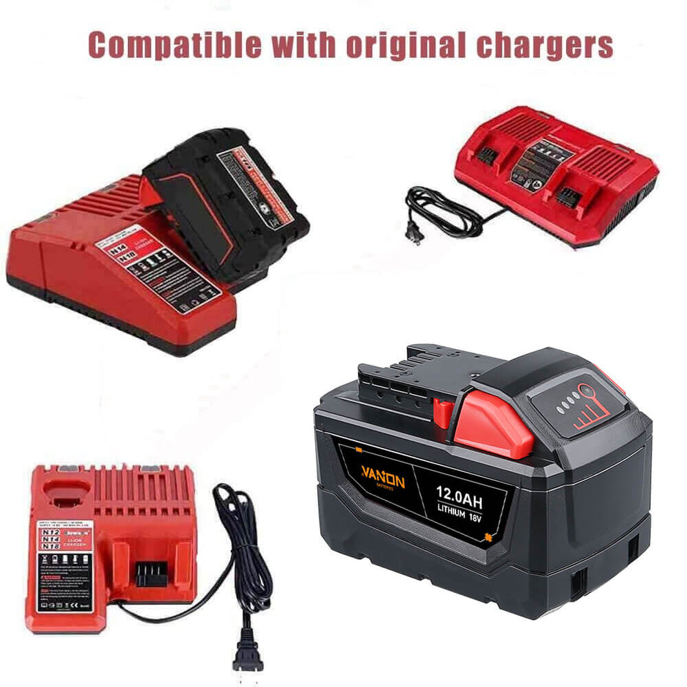 For Milwaukee 18V Battery 12Ah Replacemnt | M18 Batteries 4Pack — Vanon ...