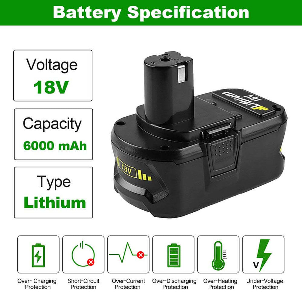 For Ryobi 18V Battery 6Ah Replacement | P108 Battery 2 Pack — Vanon-Batteries-Store