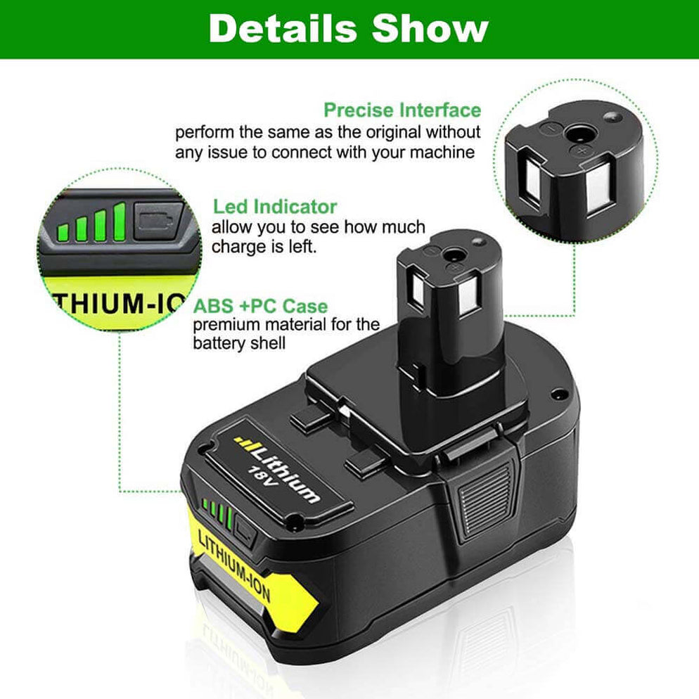 For Ryobi 18V Battery 6Ah Replacement | P108 Battery 2 Pack — Vanon ...