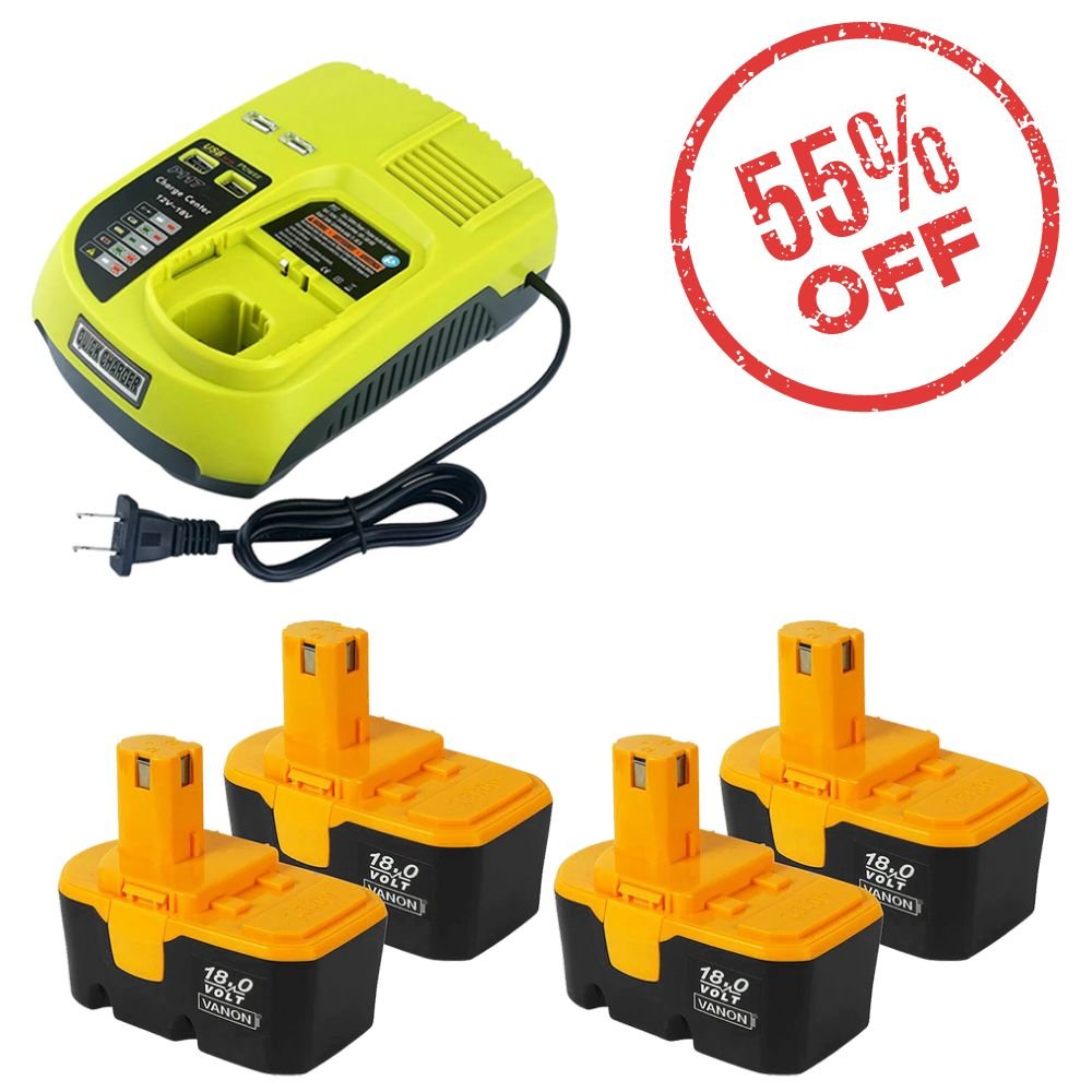 For Ryobi 18V P100 4.8Ah Battey 4 Pack With Charger P117 | Dual Chemis ...