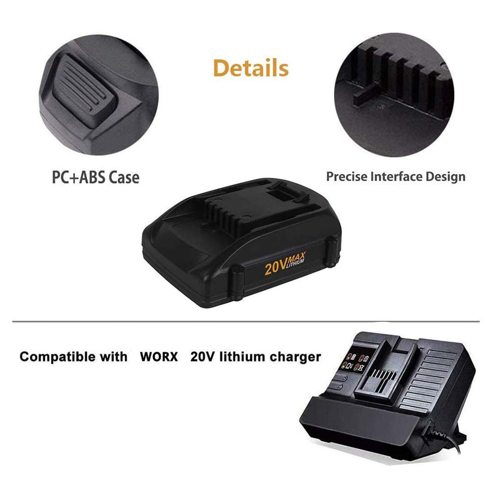 For Worx 20V Battery Replacement | WA3520 WA3525 3.0Ah Li-ion Battery 2 ...